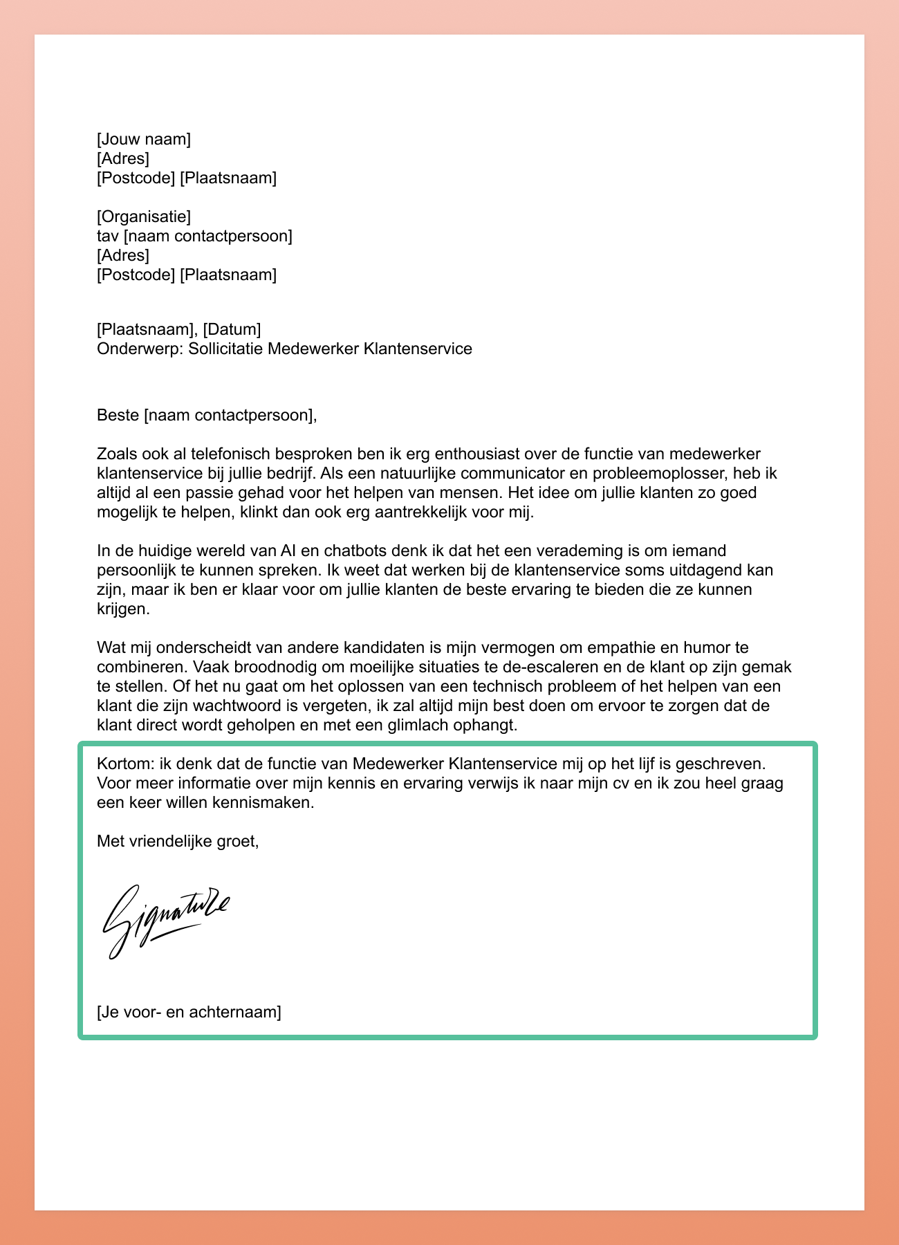 Afsluiting motivatiebrief - Motivatiebrief.com